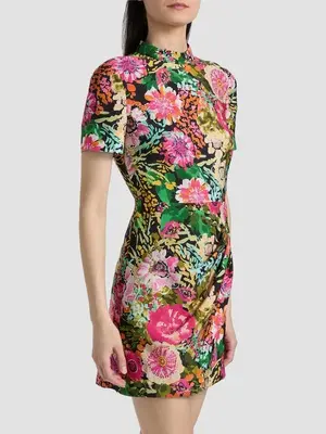 Saloni Floral Draped Minidress - Aster Fuchsia