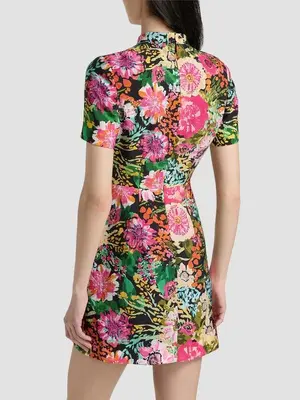 Saloni Floral Draped Minidress - Aster Fuchsia