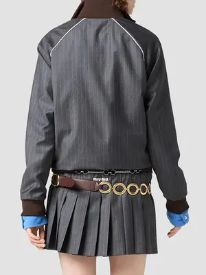 Miu Miu Pinstriped Zipper Blouson Jacket - Grey