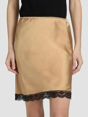DH New York Candice Satin Lace-hem Miniskirt - Camel Combo