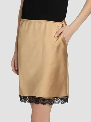 DH New York Candice Satin Lace-hem Miniskirt - Camel Combo