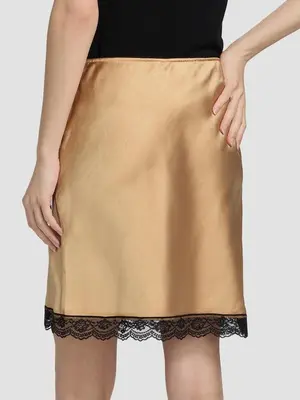 DH New York Candice Satin Lace-hem Miniskirt - Camel Combo
