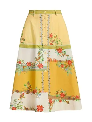 Saloni Kali Zinnia Patchwork Midi-skirt - Zinnia Patchwork Placement