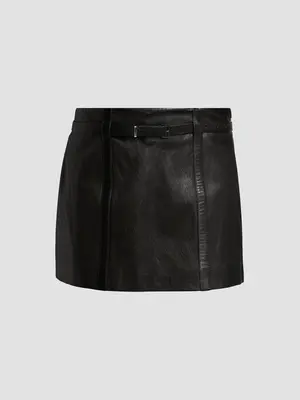 FRAME Leather Belted Miniskirt - Black