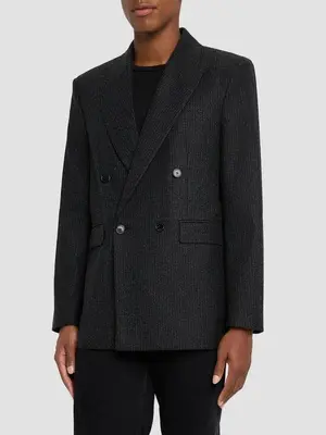 FRAME Pinstripe Wool-blend Double-breasted Blazer