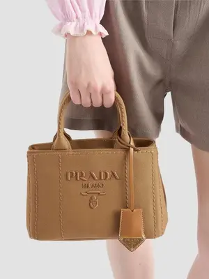 Prada Jardiniere Mini Cotton Canvas Top Handle Bag - Brown