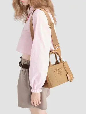 Prada Jardiniere Mini Cotton Canvas Top Handle Bag - Brown