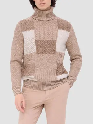 Bugatchi Wool-cotton Patchwork Turtleneck Sweater