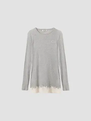 MIU MIU Ribbed Jersey And Lace Dress