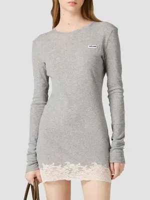 Miu Miu Ribbed Jersey And Lace Dress
