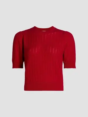 FRAME Ladder Pointelle Cashmere Short-sleeve Sweater - Raspberry