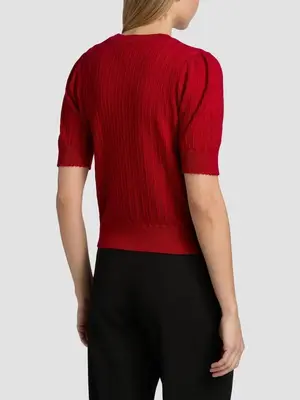 FRAME Ladder Pointelle Cashmere Short-sleeve Sweater - Raspberry