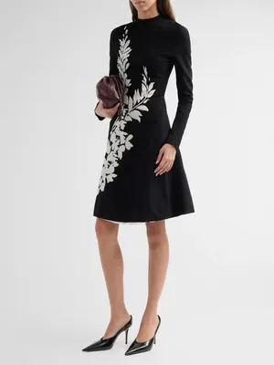 Lela Rose Floral Velvet Jacquard Knit Dress