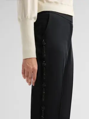 Lela Rose Tassel Embroidered Stretch Cotton Demi Pants