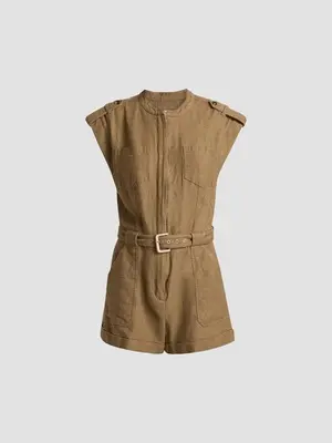 Simkhai Tinka Linen-blend Belted Romper - Tan