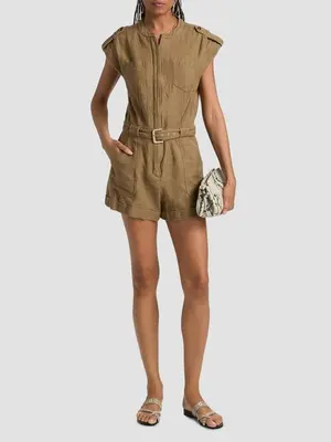 Simkhai Tinka Linen-blend Belted Romper