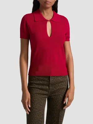 FRAME Keyhole Knit Polo Sweater
