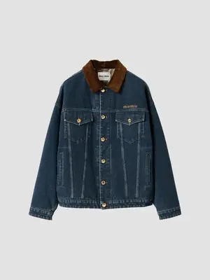 Miu Miu Flocked Denim And Velvet Blouson Jacket - Blue