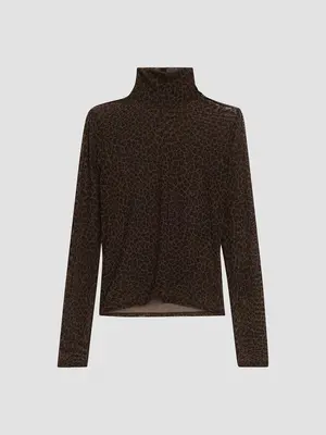 FRAME The -print Sheer Mesh Turtleneck Top