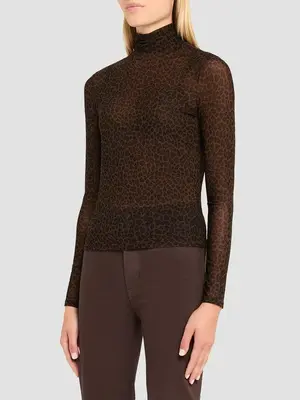 FRAME The -print Sheer Mesh Turtleneck Top