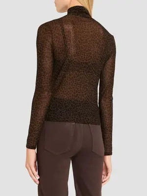 FRAME The -print Sheer Mesh Turtleneck Top