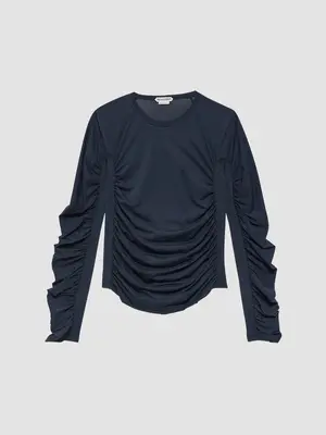 JW Anderson Ruched Cotton-blend Jersey Top - Navy