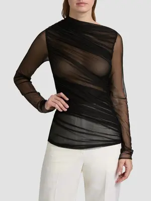 FRAME Draped Semi-sheer Mesh Top