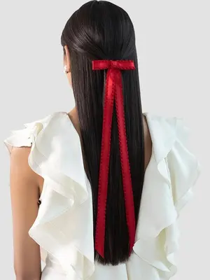 JENNIFER BEHR Mabel Pleated Bow Silk Barrette - Red