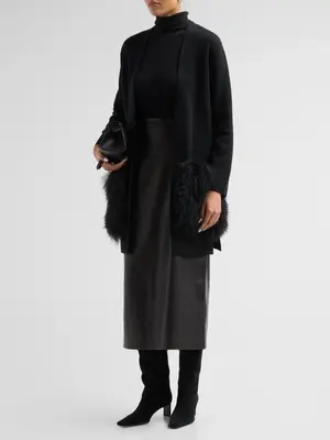 Kobi Halperin Cori Shearling-trim Wool-blend Cardigan - Black