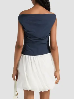 Simkhai Salina Two-tone Off-the-shoulder Bubble Minidress