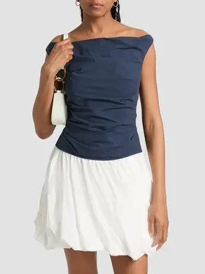 Simkhai Salina Two-tone Off-the-shoulder Bubble Minidress