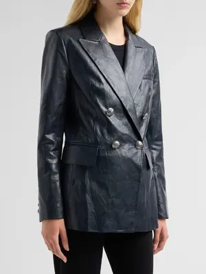 Kobi Halperin Alyson Faux-leather Double-breasted Jacket - Navy