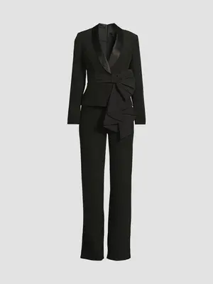 Aidan Mattox Draped Stretch-crepe Tuxedo-style Jumpsuit - Black
