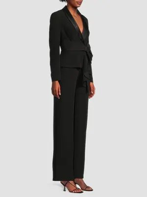 Aidan Mattox Draped Stretch-crepe Tuxedo-style Jumpsuit - Black