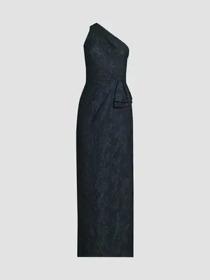 Aidan Mattox Textured Jacqaurd Column Gown - Navy Multi