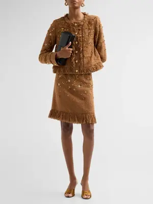 Kobi Halperin Marisa Embellished Tweed Knee-length Skirt