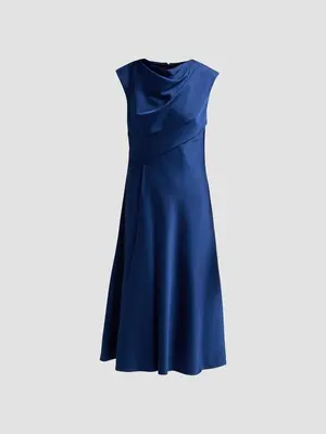Aidan Mattox Crepe Back Satin Midi Dress - Navy