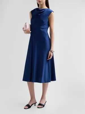 Aidan Mattox Crepe Back Satin Midi Dress
