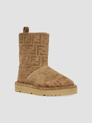 Fendi Ff Logo Shearling-lined Suede Ankle Boots