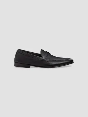 Zegna Natural Grain Leather Mocassin Loafer Black