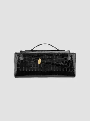 Veronica Beard Croc-embossed Leather Clutch - Black