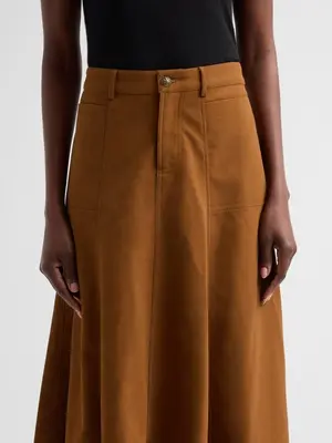Kobi Halperin Connor Leather A-line Midi Skirt - Cognac