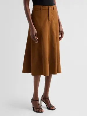 Kobi Halperin Connor Leather A-line Midi Skirt - Cognac