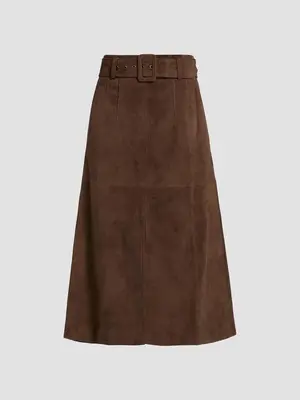 Veronica Beard Alexie Belted Suede A-line Skirt - Mocha