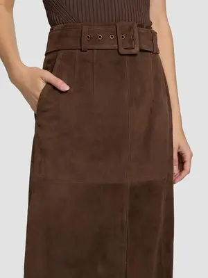 Veronica Beard Alexie Belted Suede A-line Skirt - Mocha