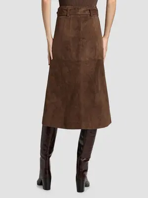 Veronica Beard Alexie Belted Suede A-line Skirt - Mocha