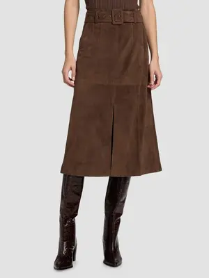 Veronica Beard Alexie Belted Suede A-line Skirt - Mocha