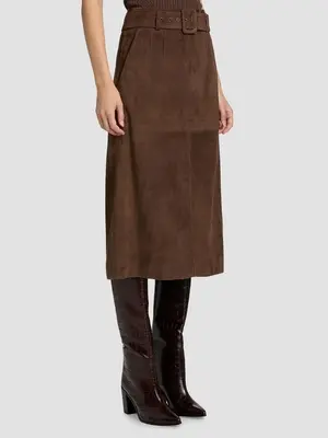 Veronica Beard Alexie Belted Suede A-line Skirt - Mocha