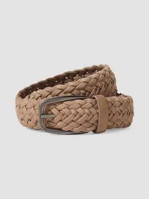 Zegna Braided Leather Belt - Beige