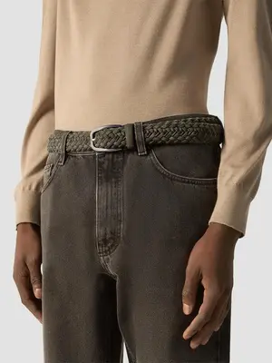 Zegna Braided Leather Belt - Dark Olive Green